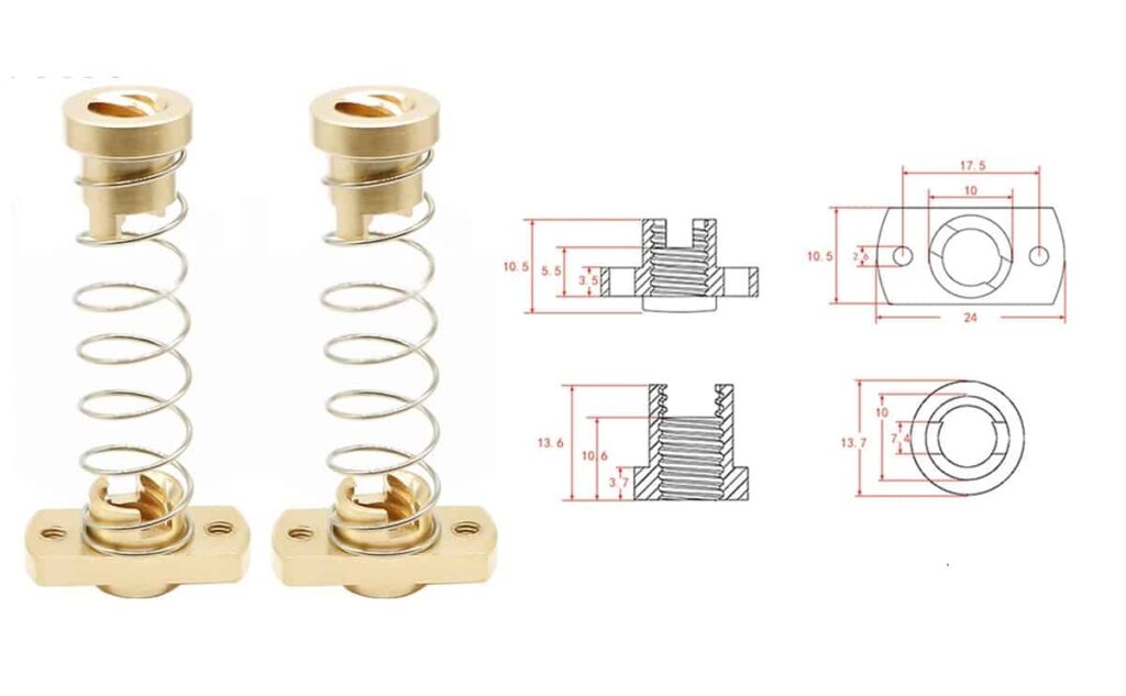 Anti Backlash Nut for 8mm Threaded Rod - Reliable Brass Spring Loaded Nut